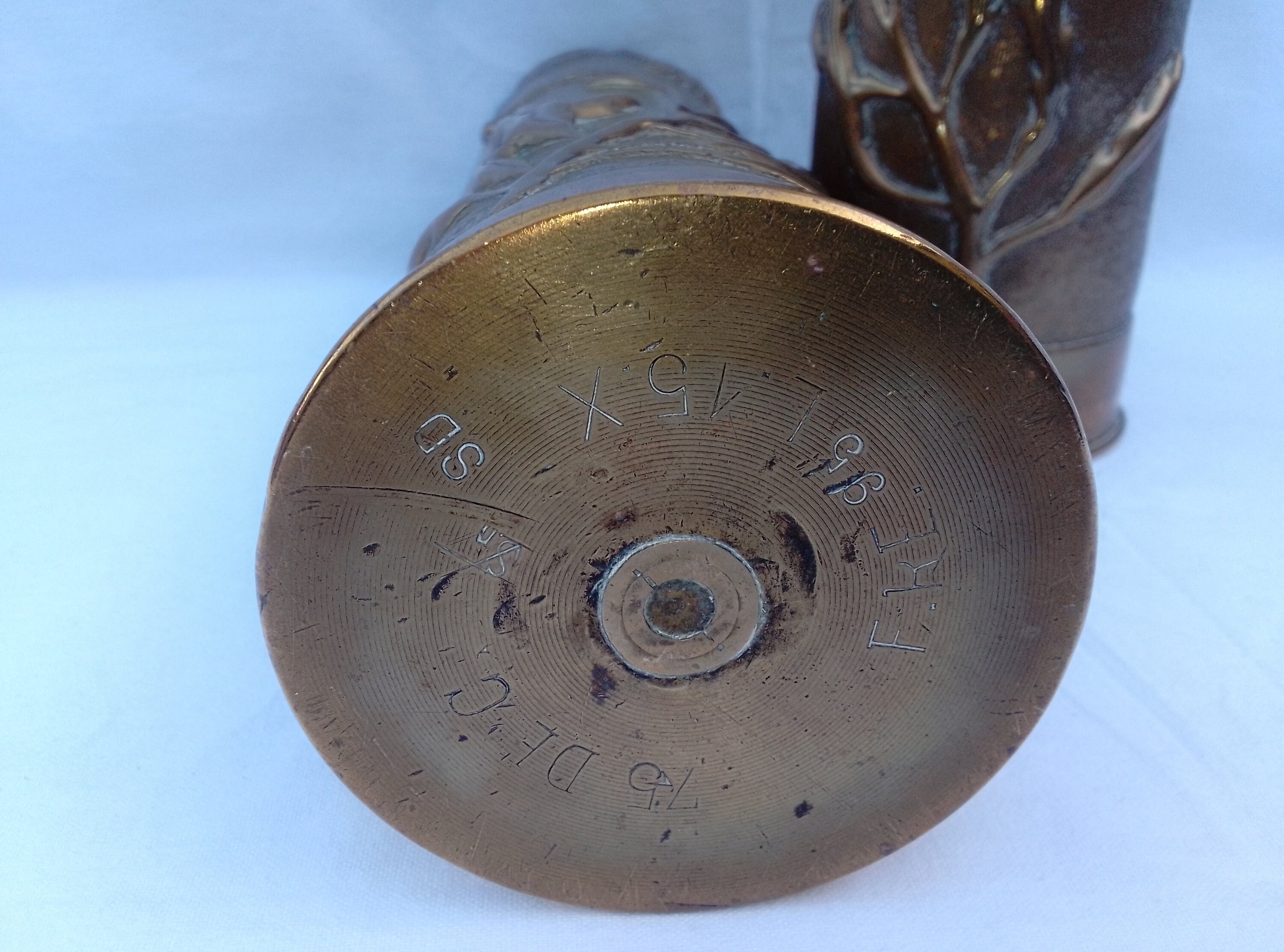 Pair of WW1 Trench Art Brass 75 DE C Artillery Shell Casings Set of 2 ...