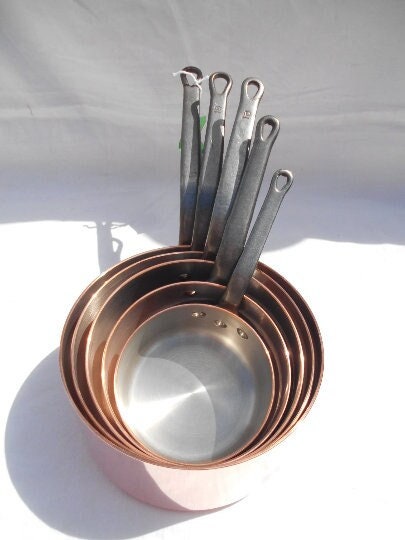 Vintage French Copper Pans Set of 5 Graduating Professional Quality Tin ...