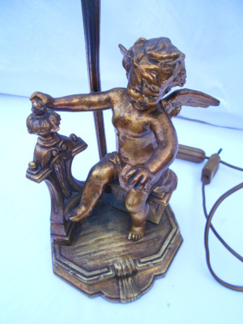 Vintage French Gold Gilt Winged Angel Lamp With Globe Shade, Unique ...