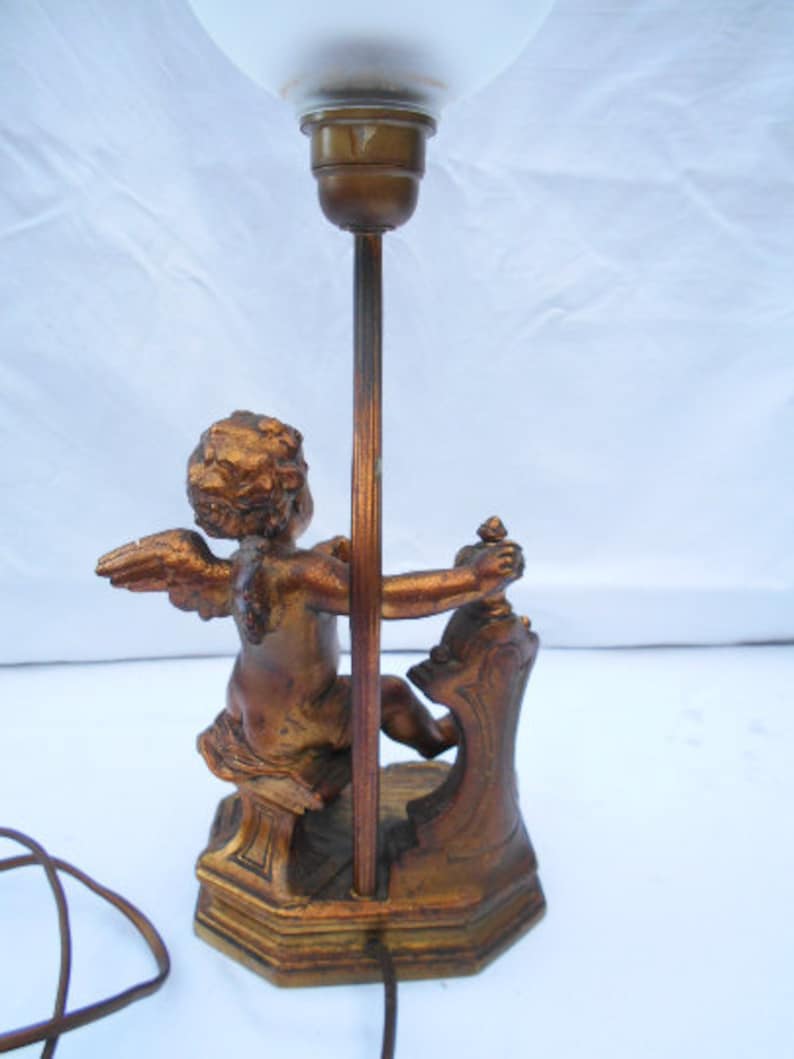 Vintage French Gold Gilt Winged Angel Lamp With Globe Shade, Unique ...