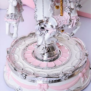 Silver and Pink Musical Carousel Horse Music Box, Christmas, Nursery ...
