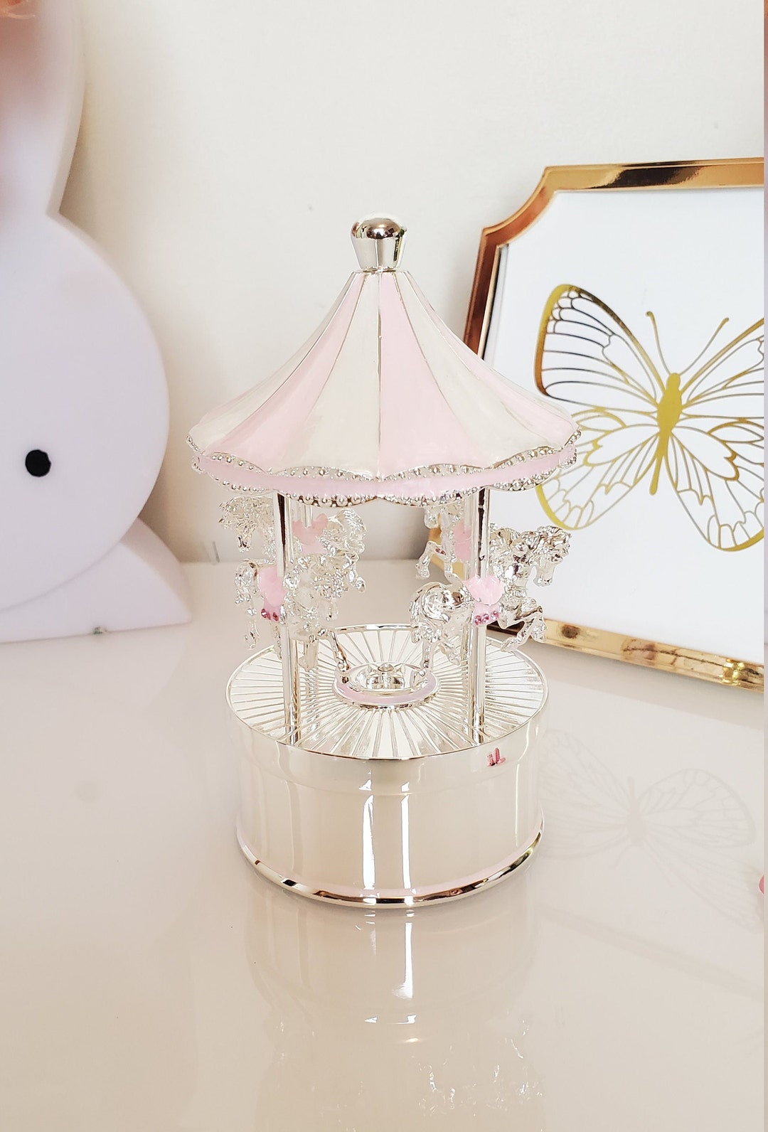 Silver Pink Musical Horse Carousel Personalised Music - Etsy Australia