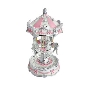 Silver and Pink Musical Carousel Horse Music Box, Christmas, Nursery ...