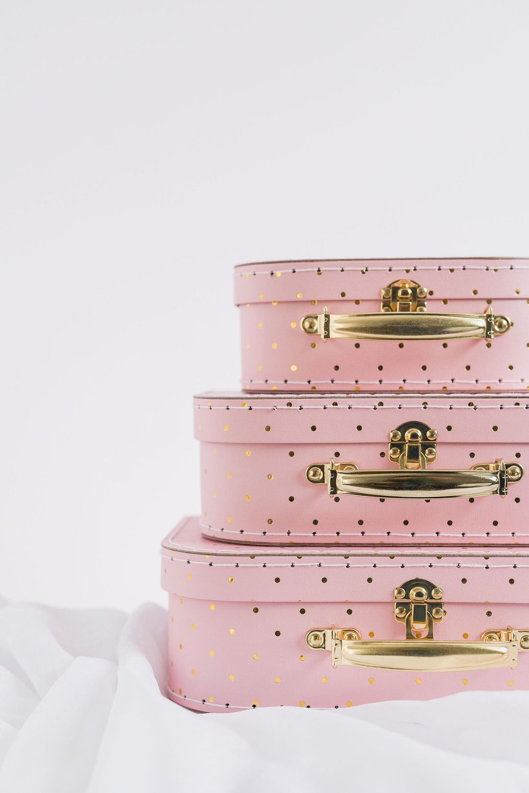Pink & Gold Set of 3 Nesting Suitcase | Mini Gift Box Pink Flower Girl ...