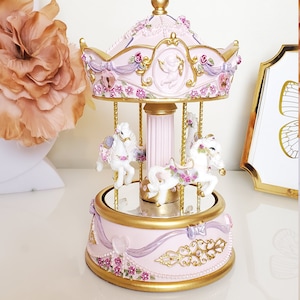 Pink Mirror Musical Carousel Horse Music Carousel Box Nursery Carousel ...