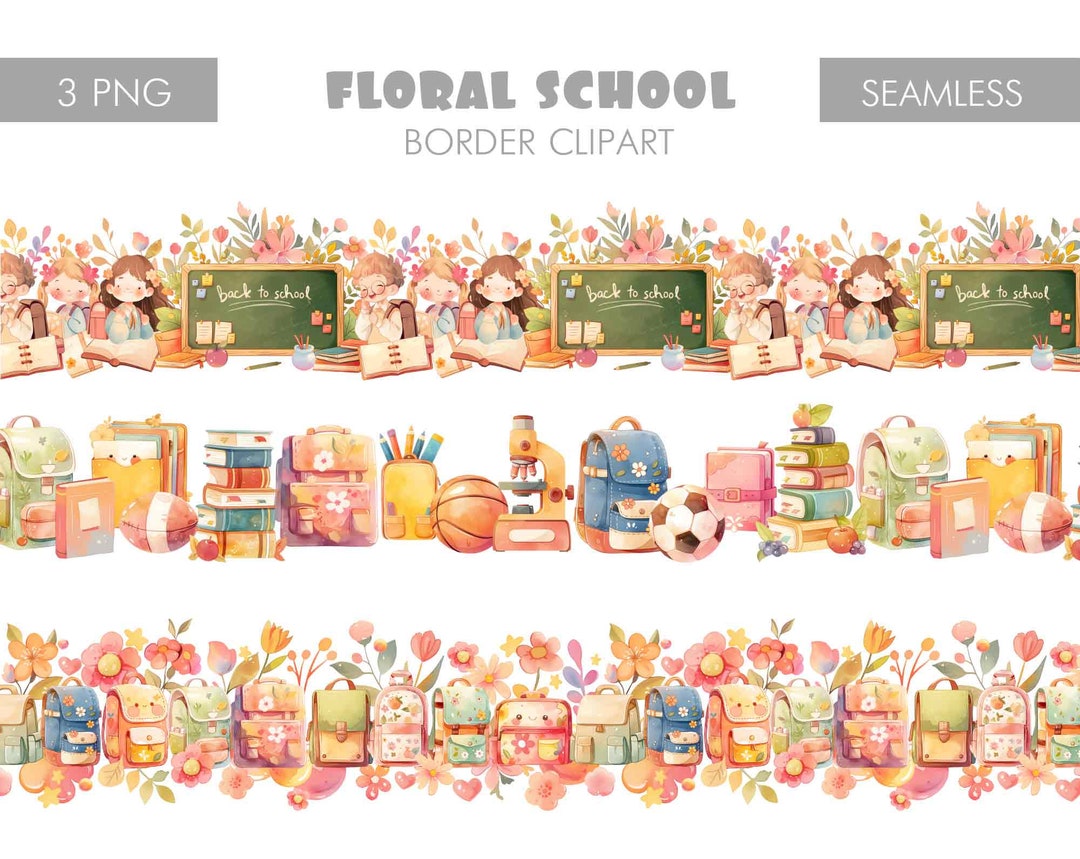 Back to School Border Clipart Png Seamless Files Transparent Background ...