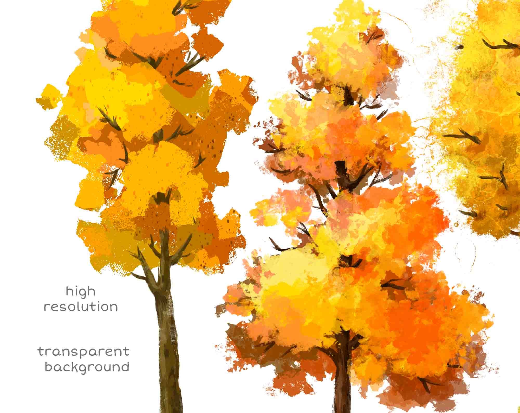 Fall Tree Png Clipart Digital Downloadautumn Trees Watercolor - Etsy