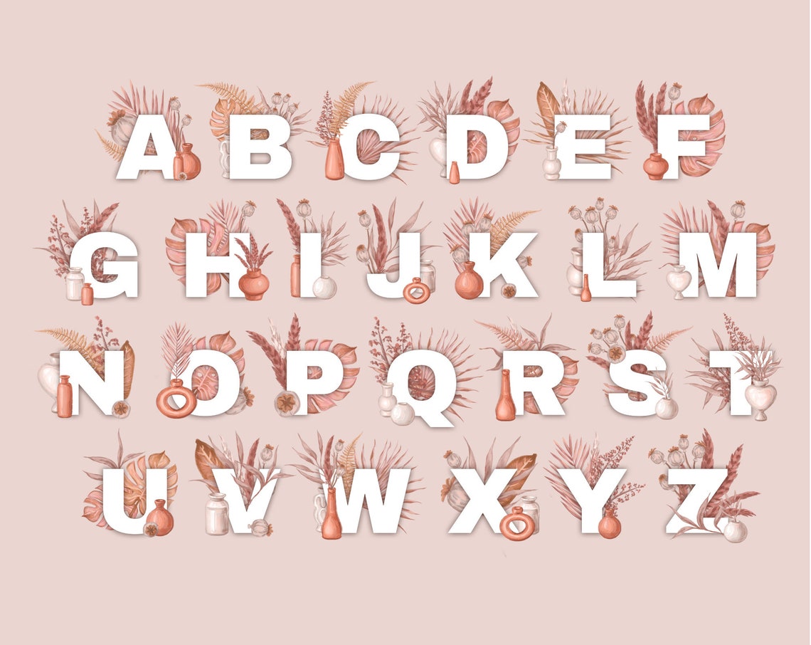 Boho Letter Png Clipartfloral Alphabet Clipart Digital - Etsy