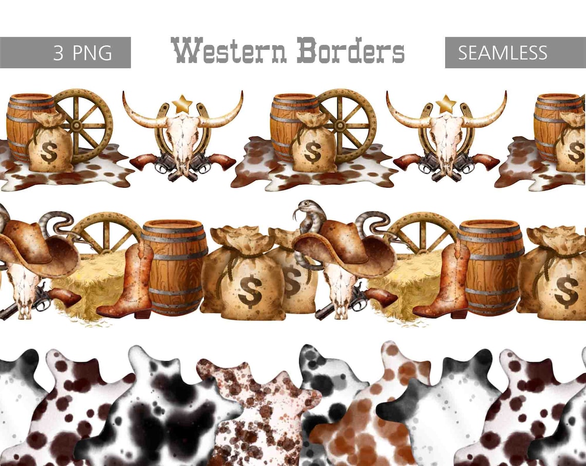 Western Png Clipart Cowboy Seamless Borders Digital Download,country ...