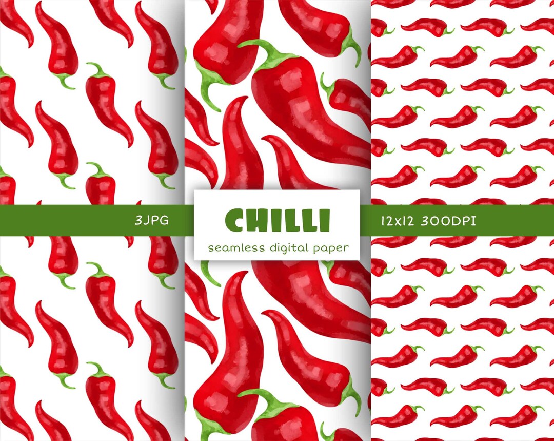 Chili Digital Paper Pack,red Hot Pepper Seamless Pattern Digital ...
