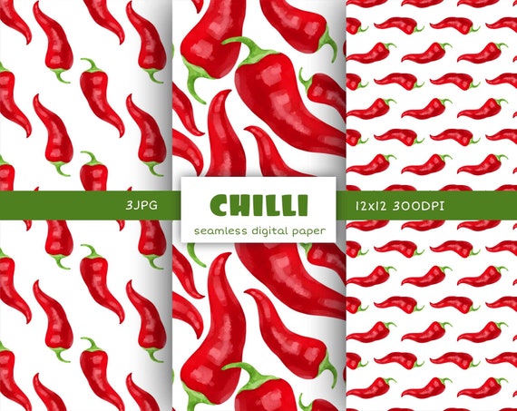 Chili Digital Paper Packred Hot Pepper Seamless Pattern - Etsy
