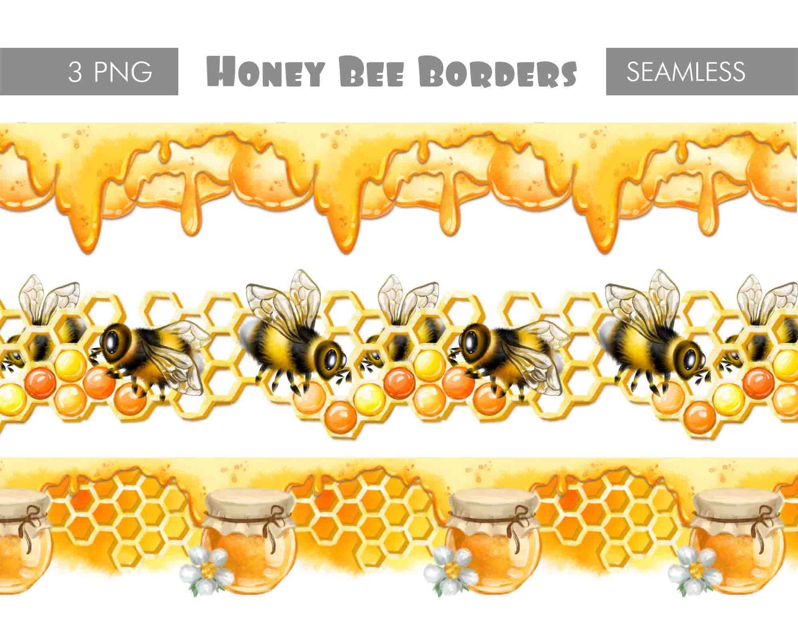 Bee Png Border Clipart Honey Seamless Border Png Files,cute Bee Digital ...