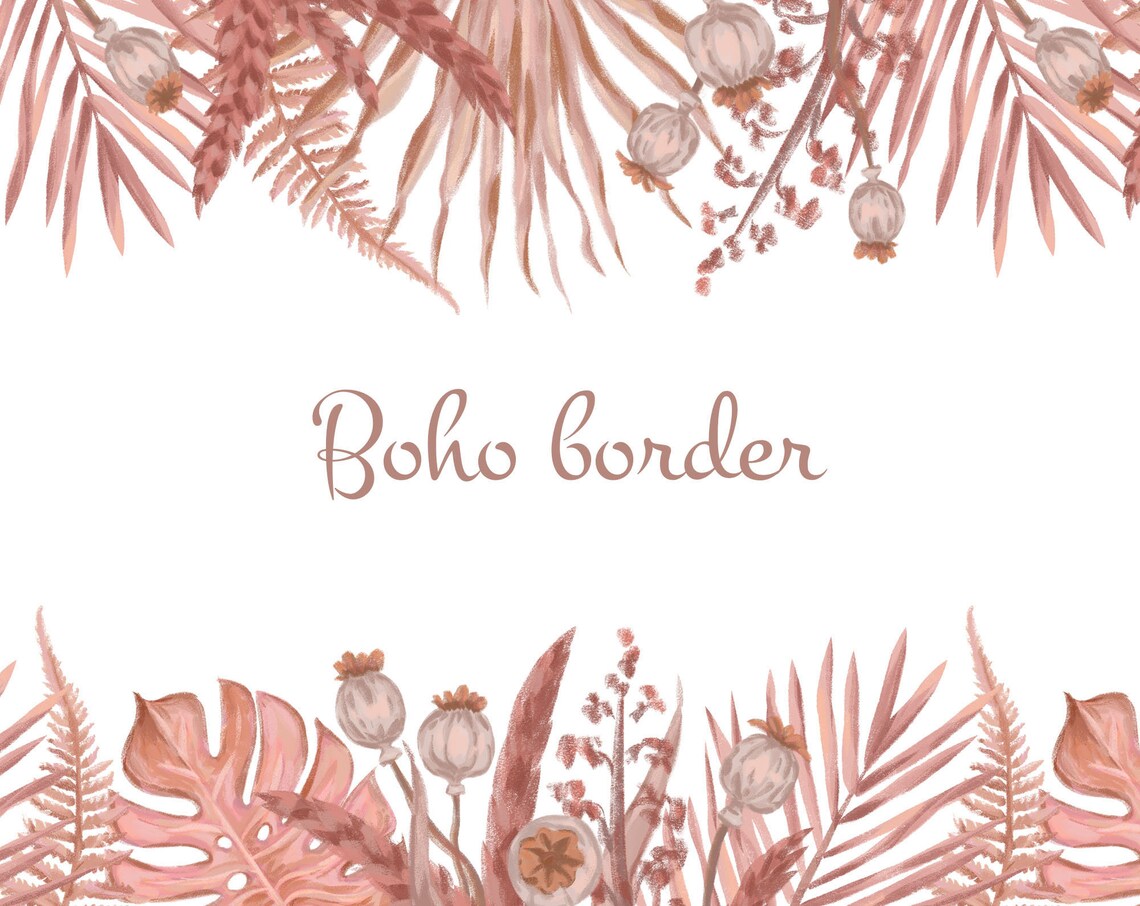 Boho Png Clipart Digital Frames and Seamless Border for Floral | Etsy