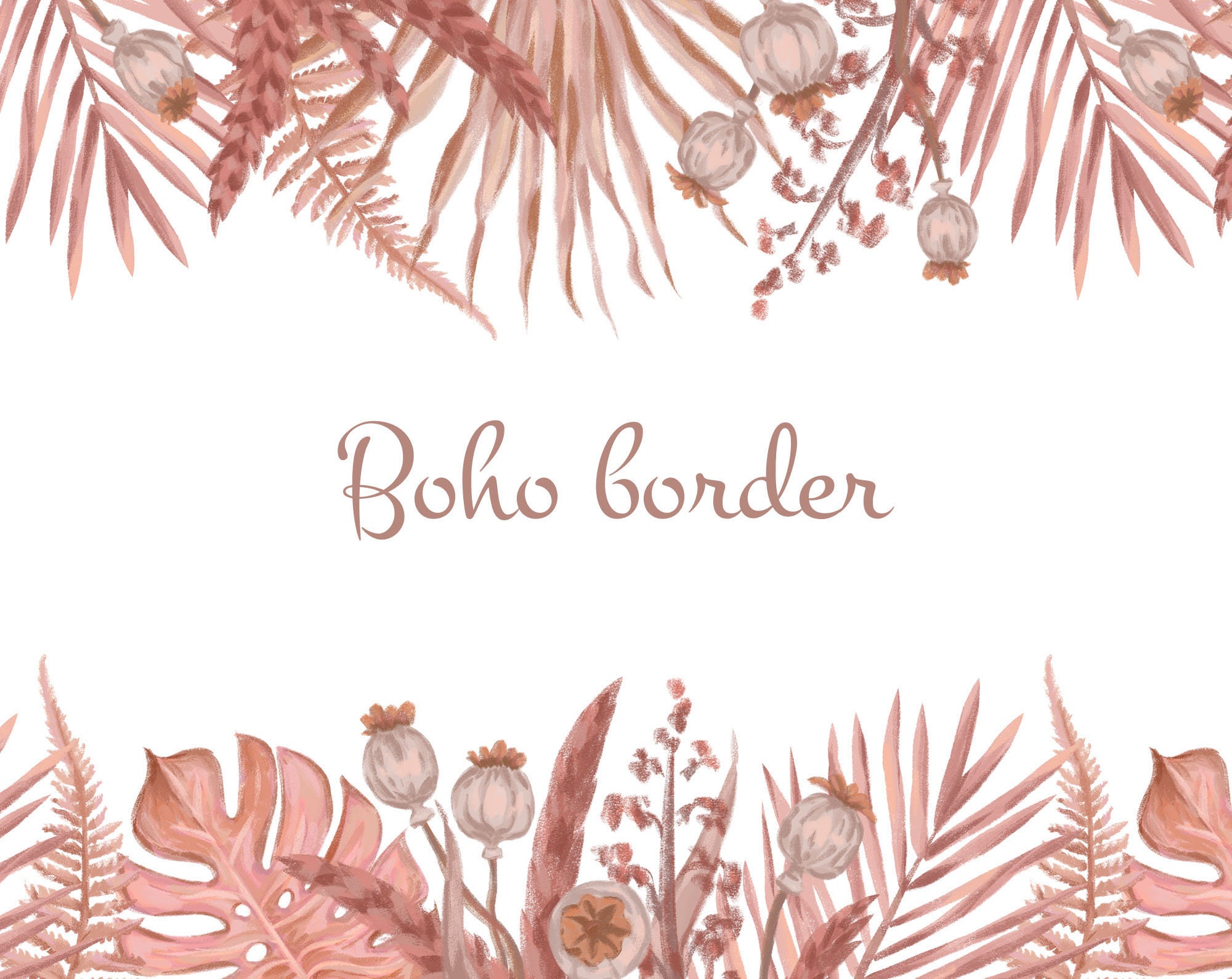 Boho Png Clipart Digital Frames and Seamless Border for Floral | Etsy