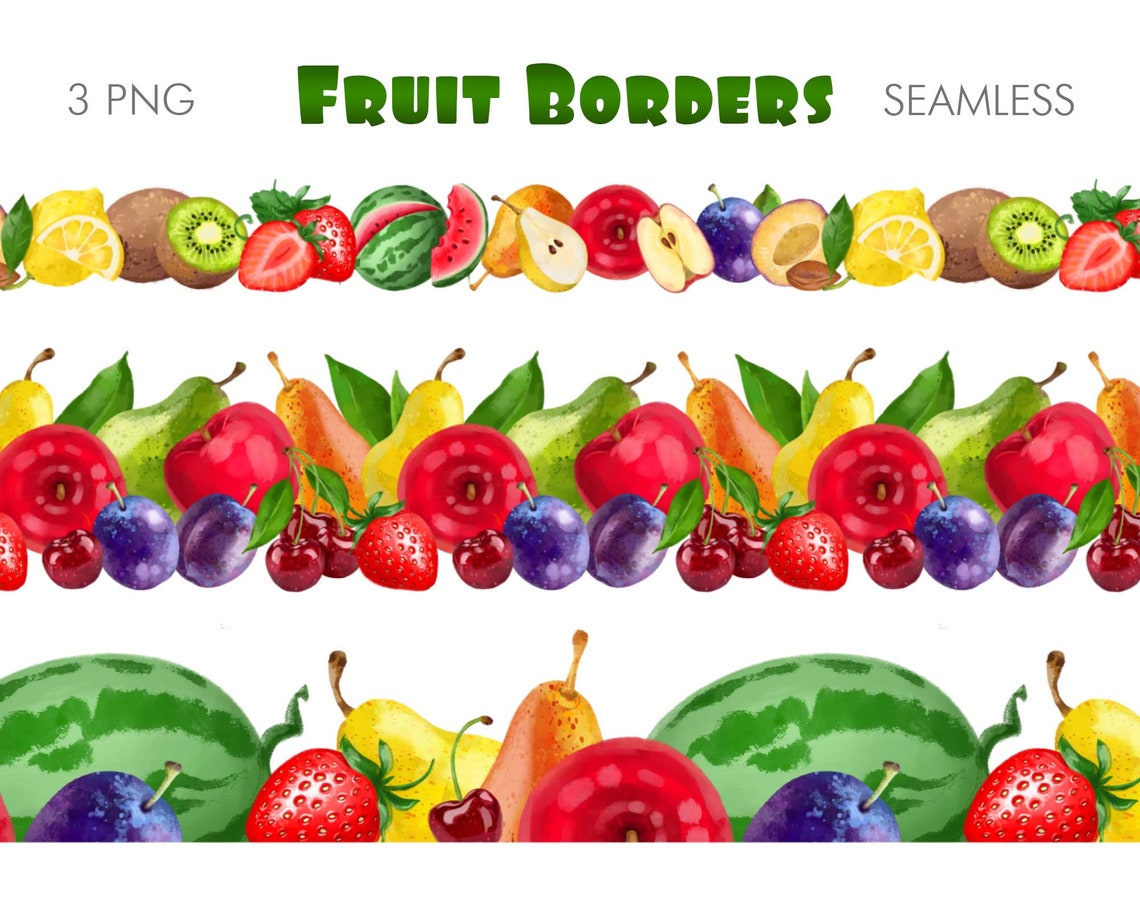Fruit Seamless Border Png Clipartdigital Watercolor Clipart - Etsy