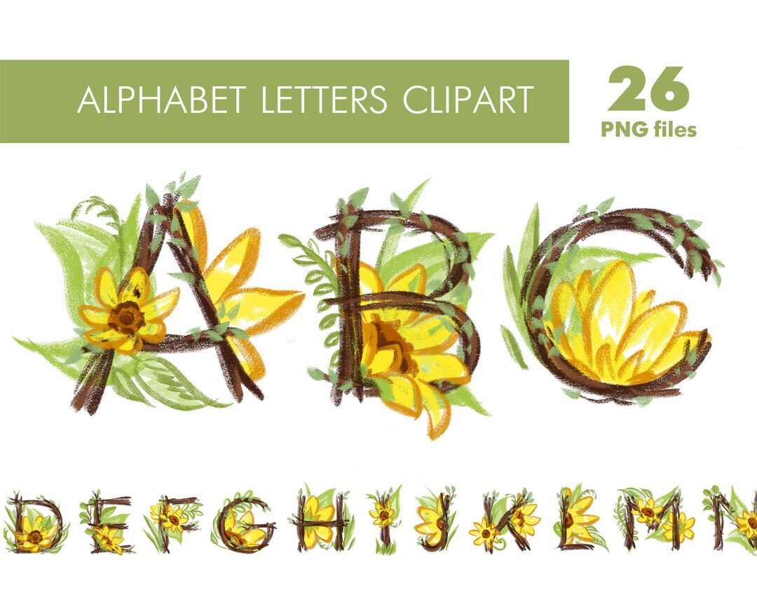 Sunflower Alphabet Clipart Png Files, Floral Abc Alphabet Letters Png ...
