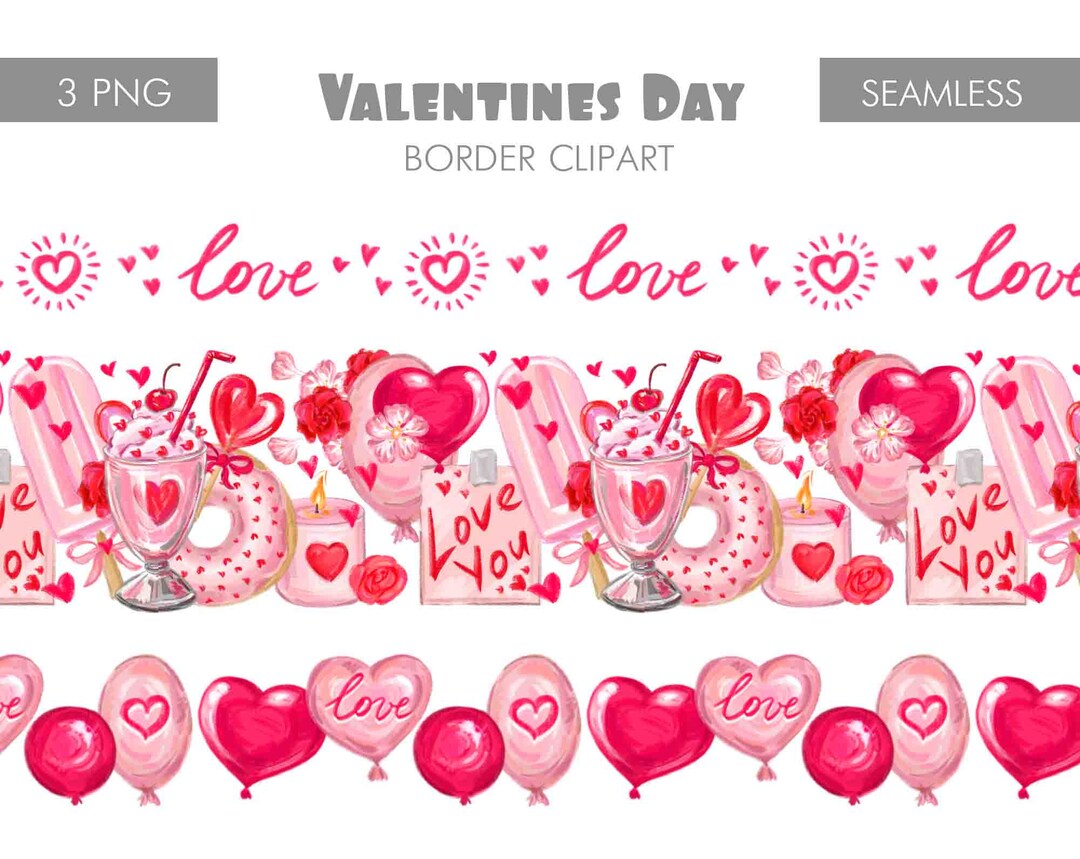 Valentine Border Clipart Png Love Seamless Files Digital Washi Tape ...