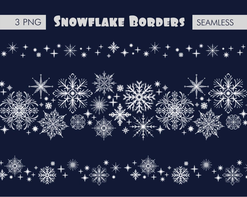 Snowflake Border Png Clipartwinter Digital Seamless Border - Etsy