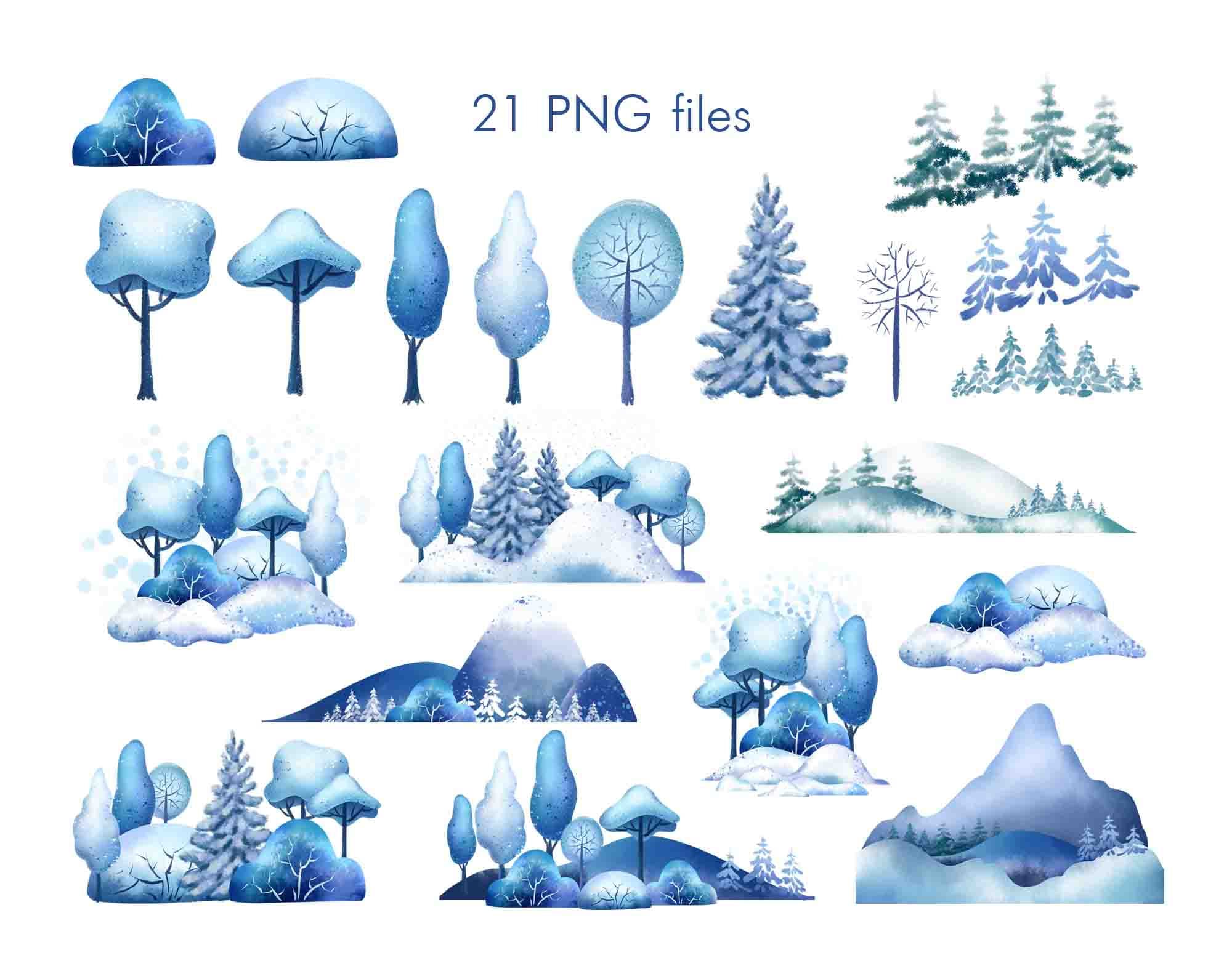 Winter Trees Clipart Pngchristmas Landscape Digital - Etsy