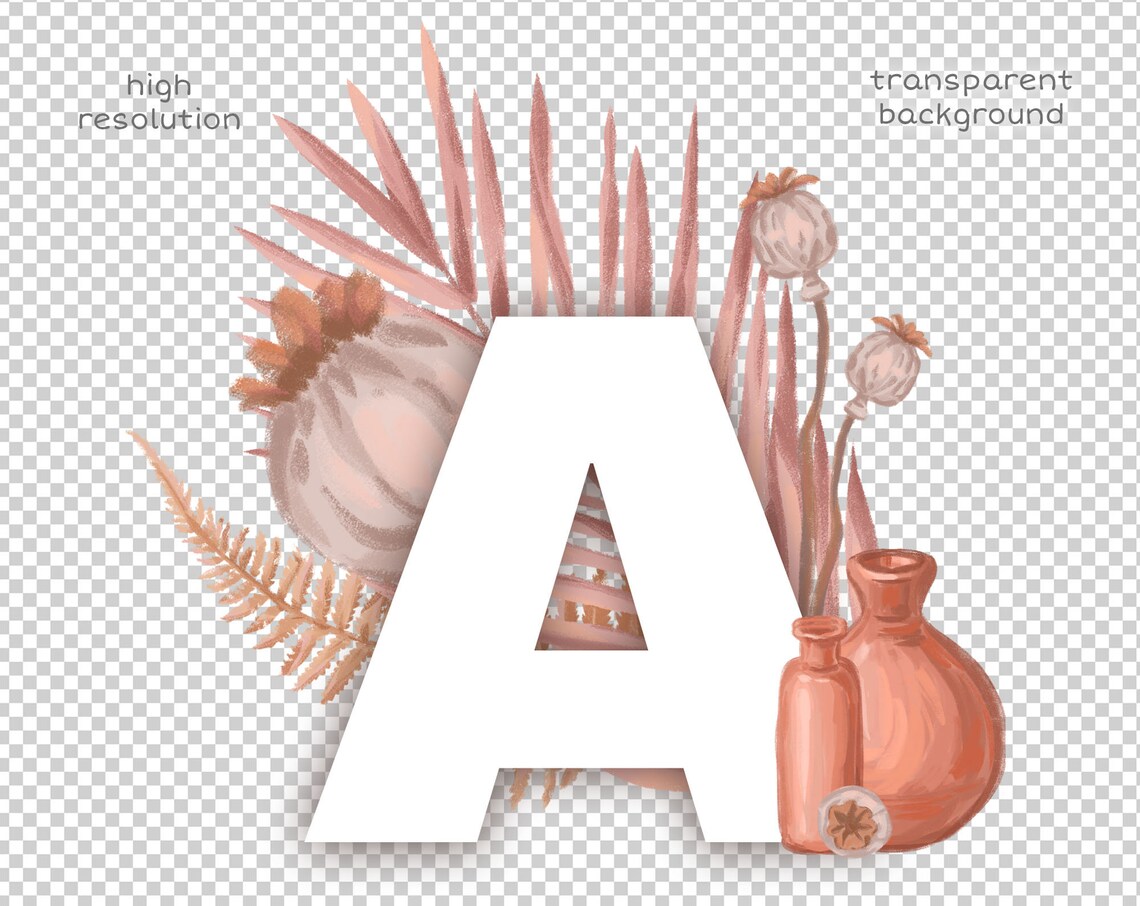 Boho Letter Png Clipartfloral Alphabet Clipart Digital - Etsy