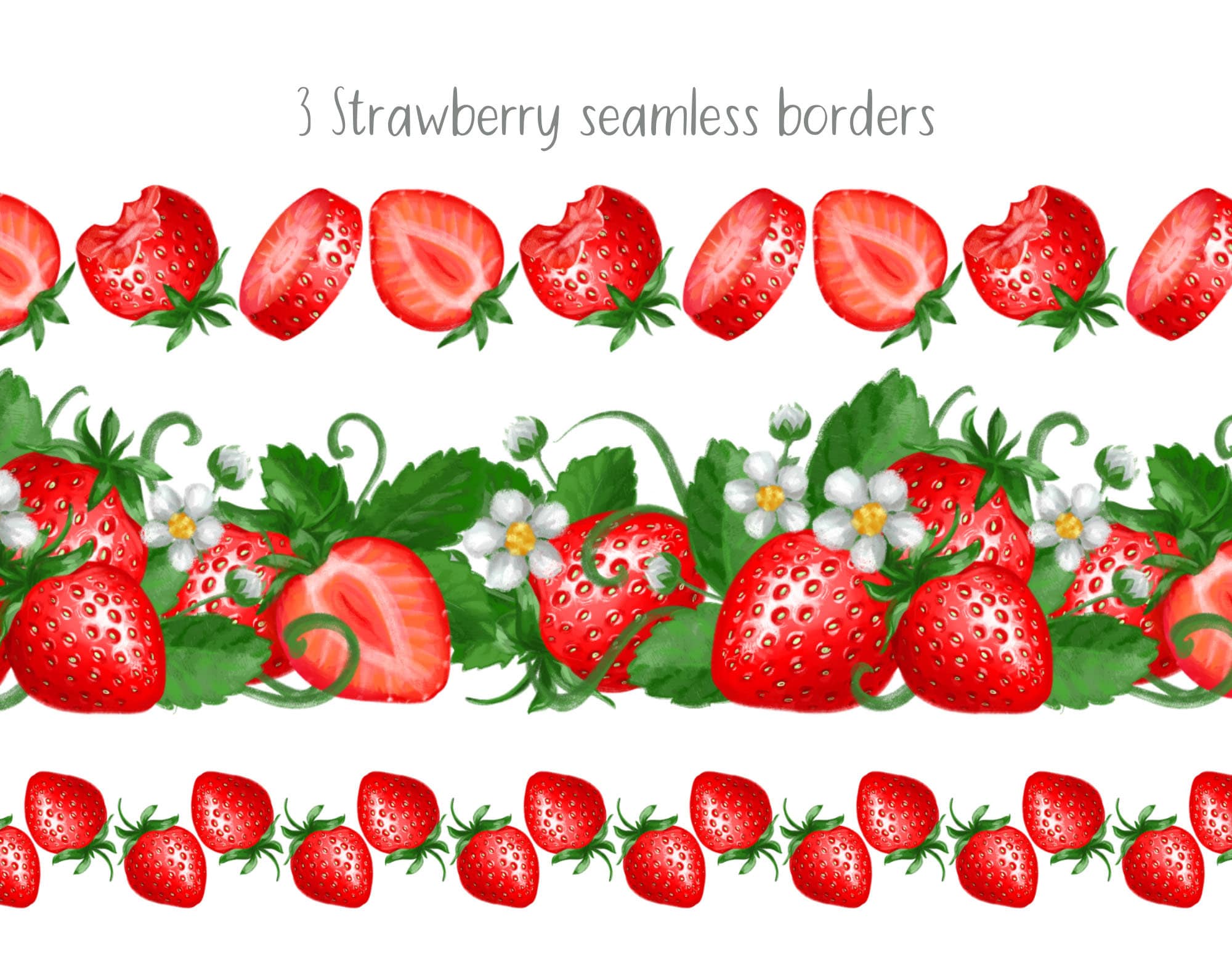 Strawberry digital frames and seamless borders clipart | Etsy