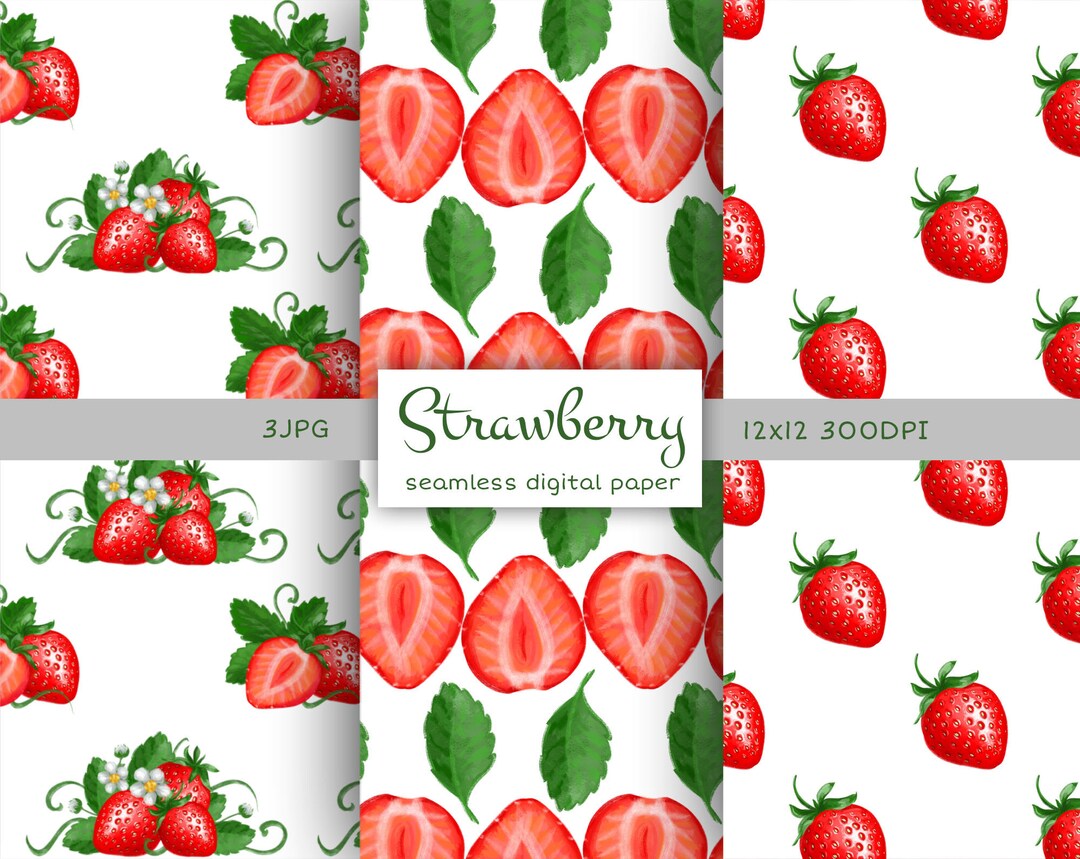 Strawberry Digital Paper and Summer Seamless Pattern,berry Digital ...