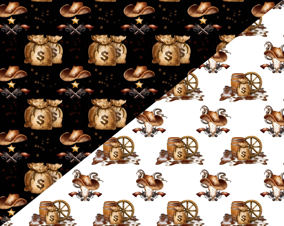 Western Digital Paper Pack Cowboy Seamless Pattern Wild West Digita ...