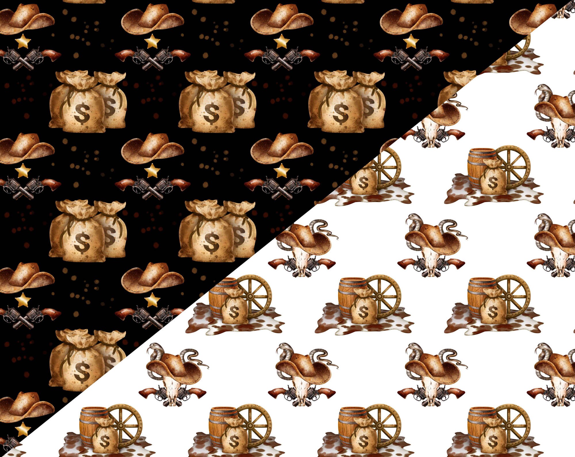 Western Digital Paper Pack Cowboy Seamless Pattern Wild West Digita ...