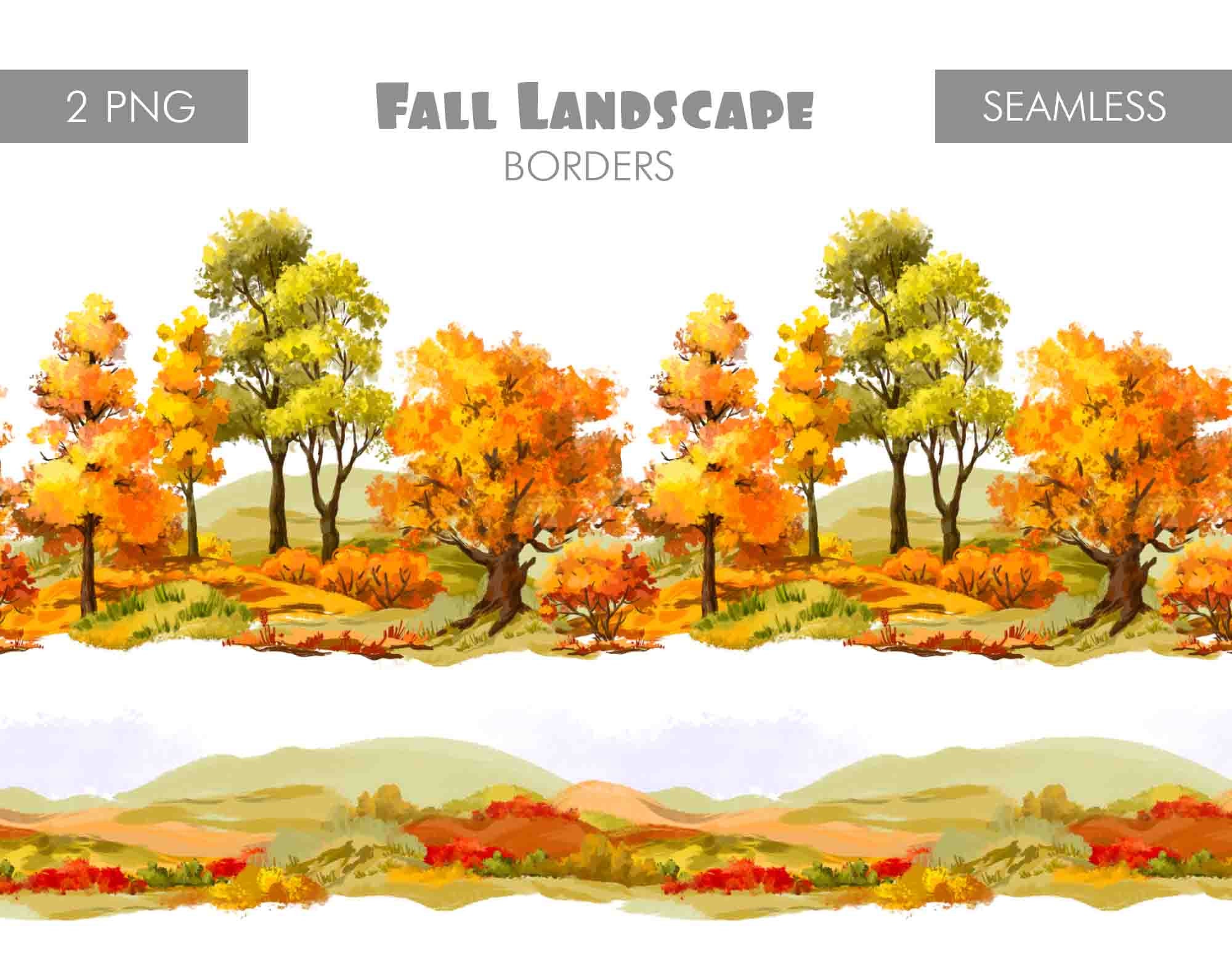 Fall Png Clipart Autumn Landscape Seamless Border Png File Digital ...