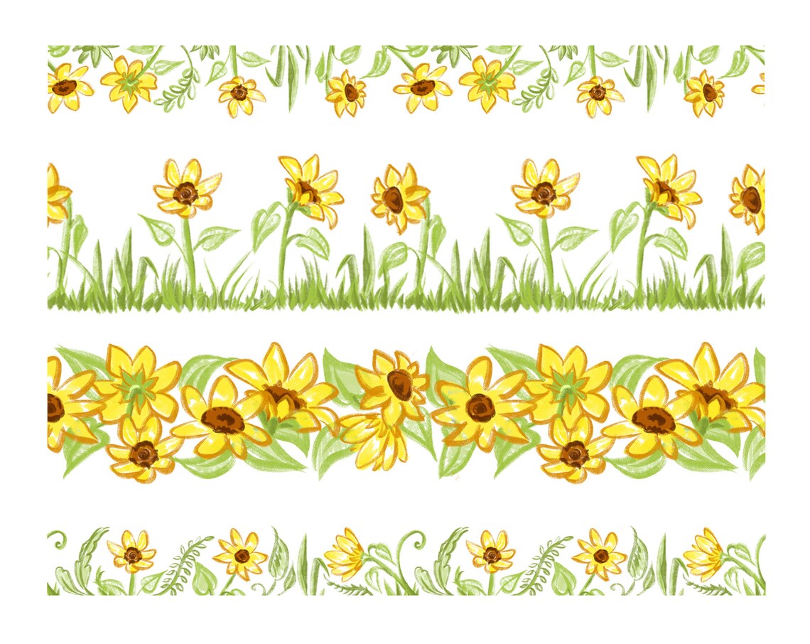 Sunflower Png Border Clipart Digital Download,yellow Floral Seamless ...
