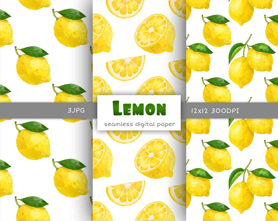 Lemon Digital Paper and Watercolor Seamless Patterndigital - Etsy