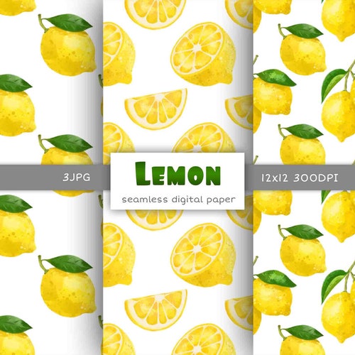 Lemon Digital Paper and Watercolor Seamless Patterndigital - Etsy