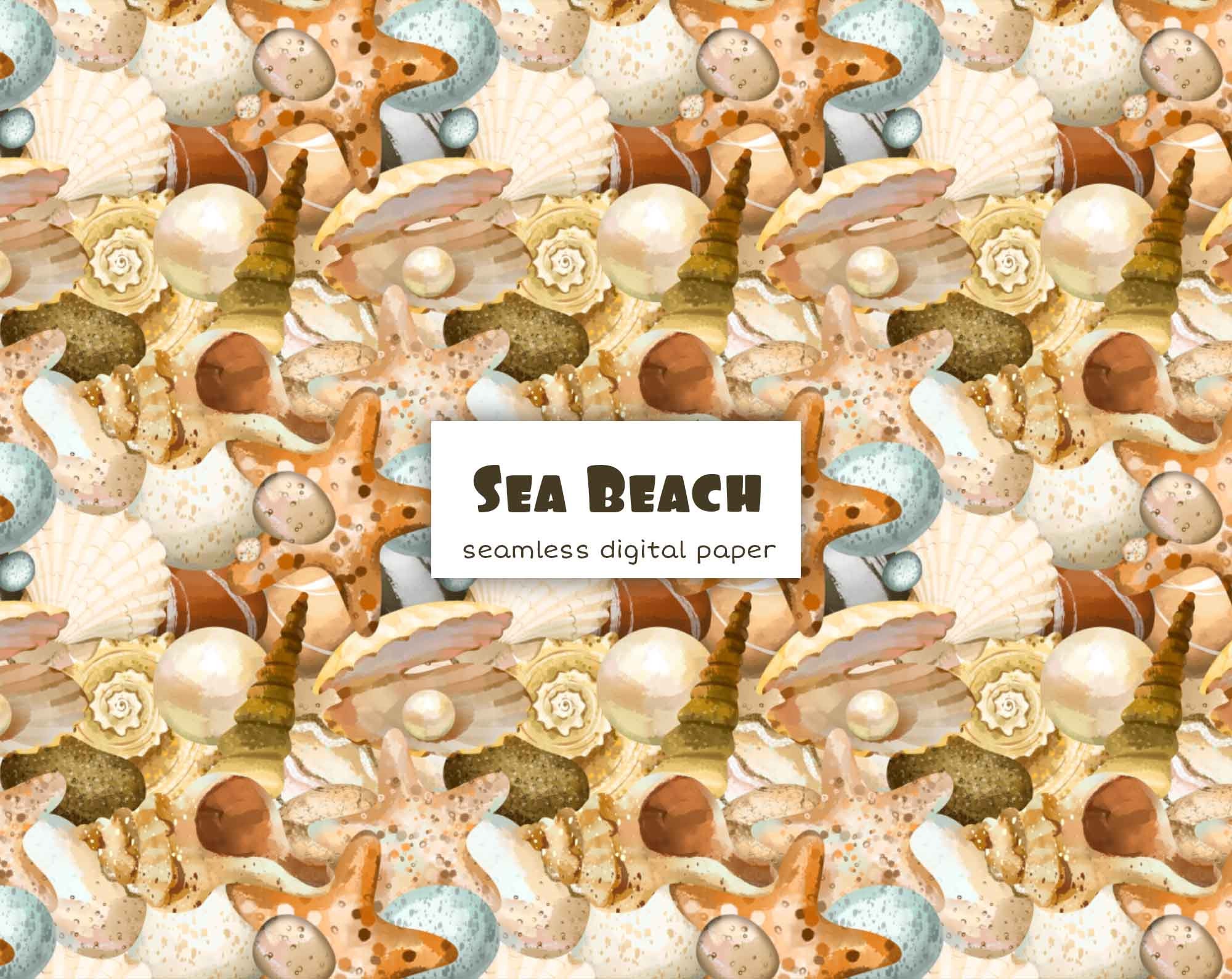Beach Digital Paper and Watercolor Sea Shell Seamless - Etsy