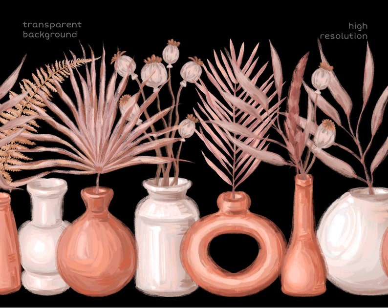 Boho Png Pottery Clipart Floral Border Png Seamless Files - Etsy
