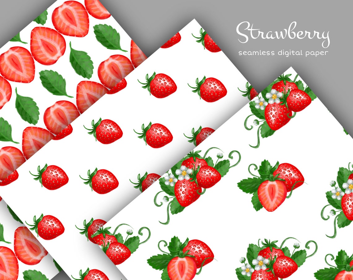 Strawberry Digital Paper and Summer Seamless Patternberry - Etsy