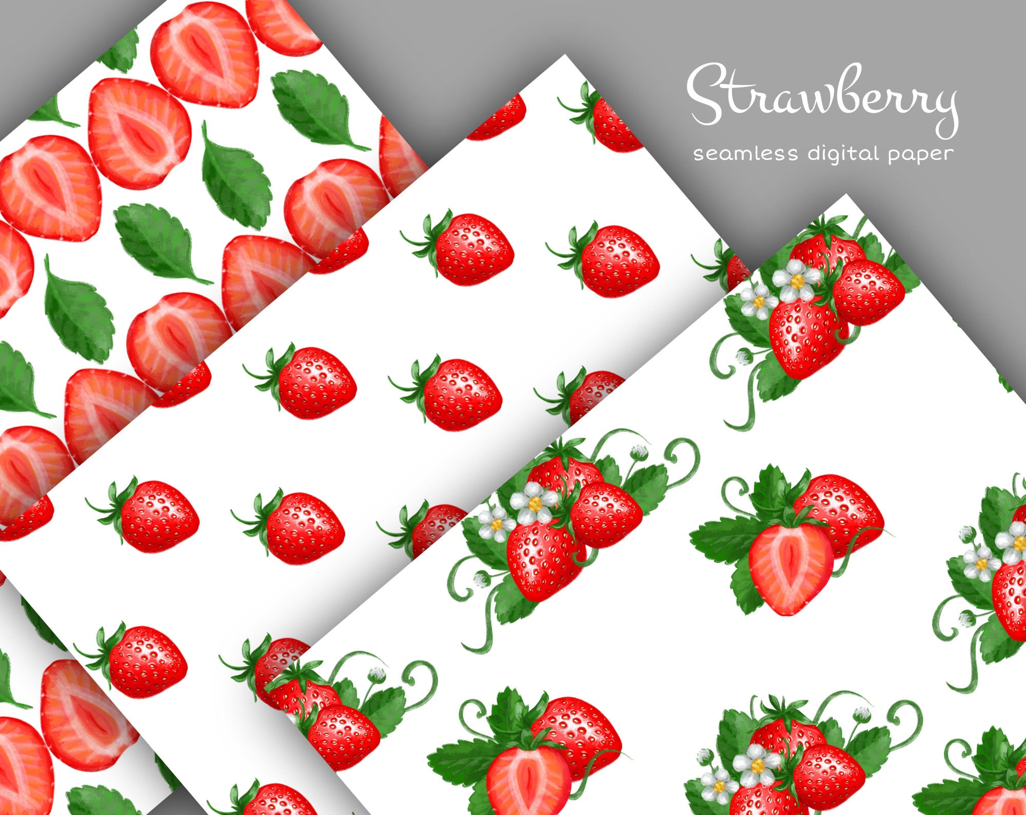 Strawberry Digital Paper and Summer Seamless Patternberry - Etsy