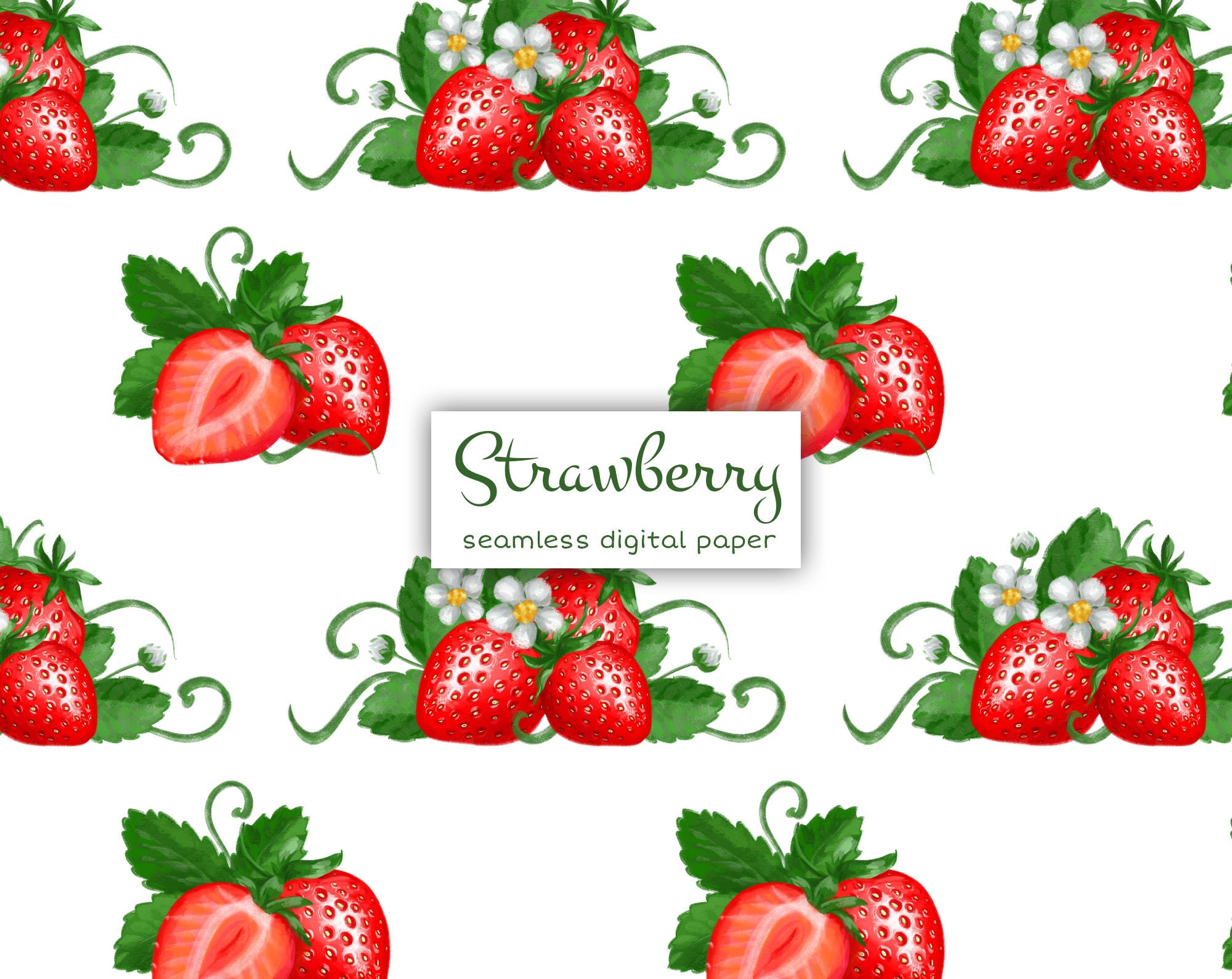 Strawberry Digital Paper and Summer Seamless Patternberry - Etsy