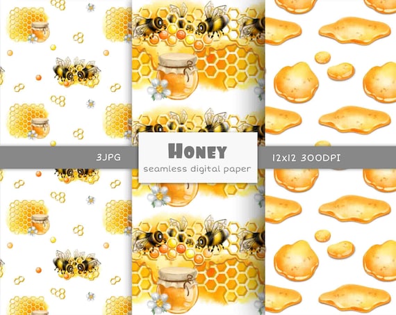 Honey Digital Paper Pack Bee Seamless Patternhoney Digital | Etsy