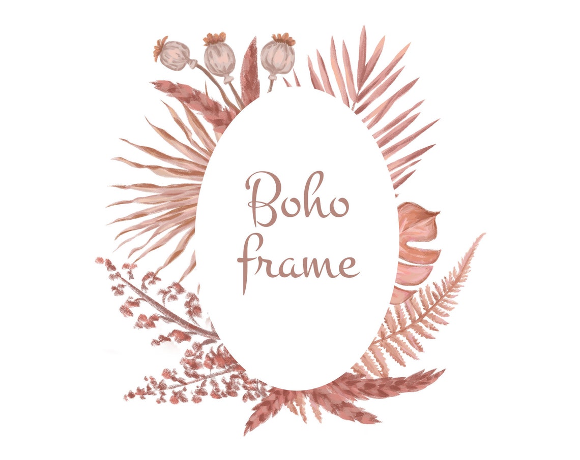 Boho Png Clipart Digital Frames and Seamless Border for Floral | Etsy