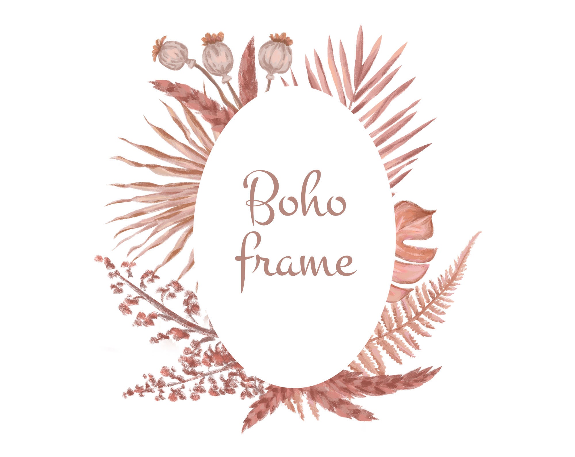Boho Png Clipart Digital Frames and Seamless Border for Floral | Etsy