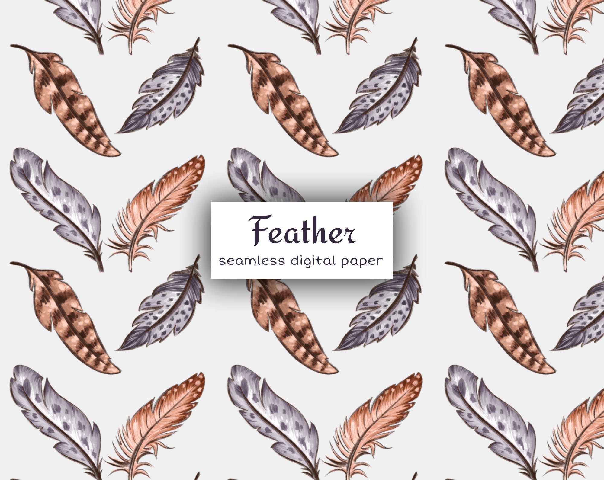 Feather Digital Paper Packboho Digital Seamless - Etsy