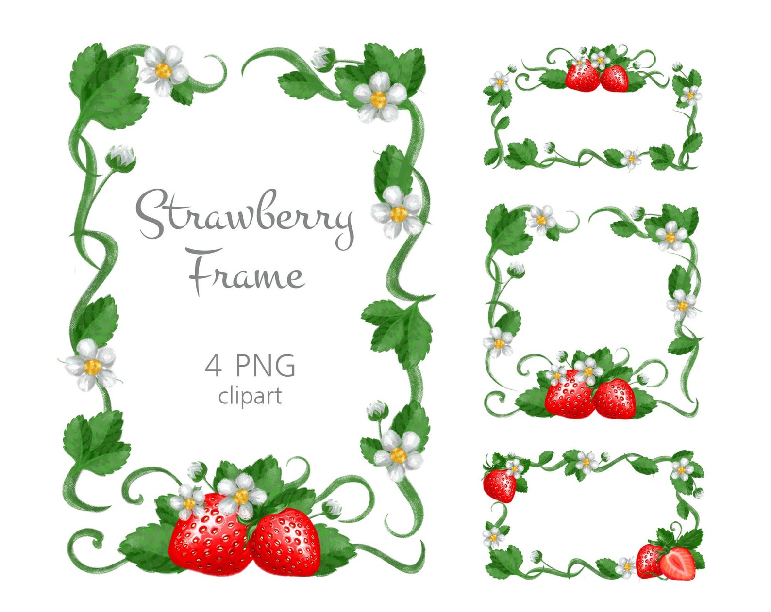Strawberry Border Clipart Png Files Rectangle Digital Frames Png ...