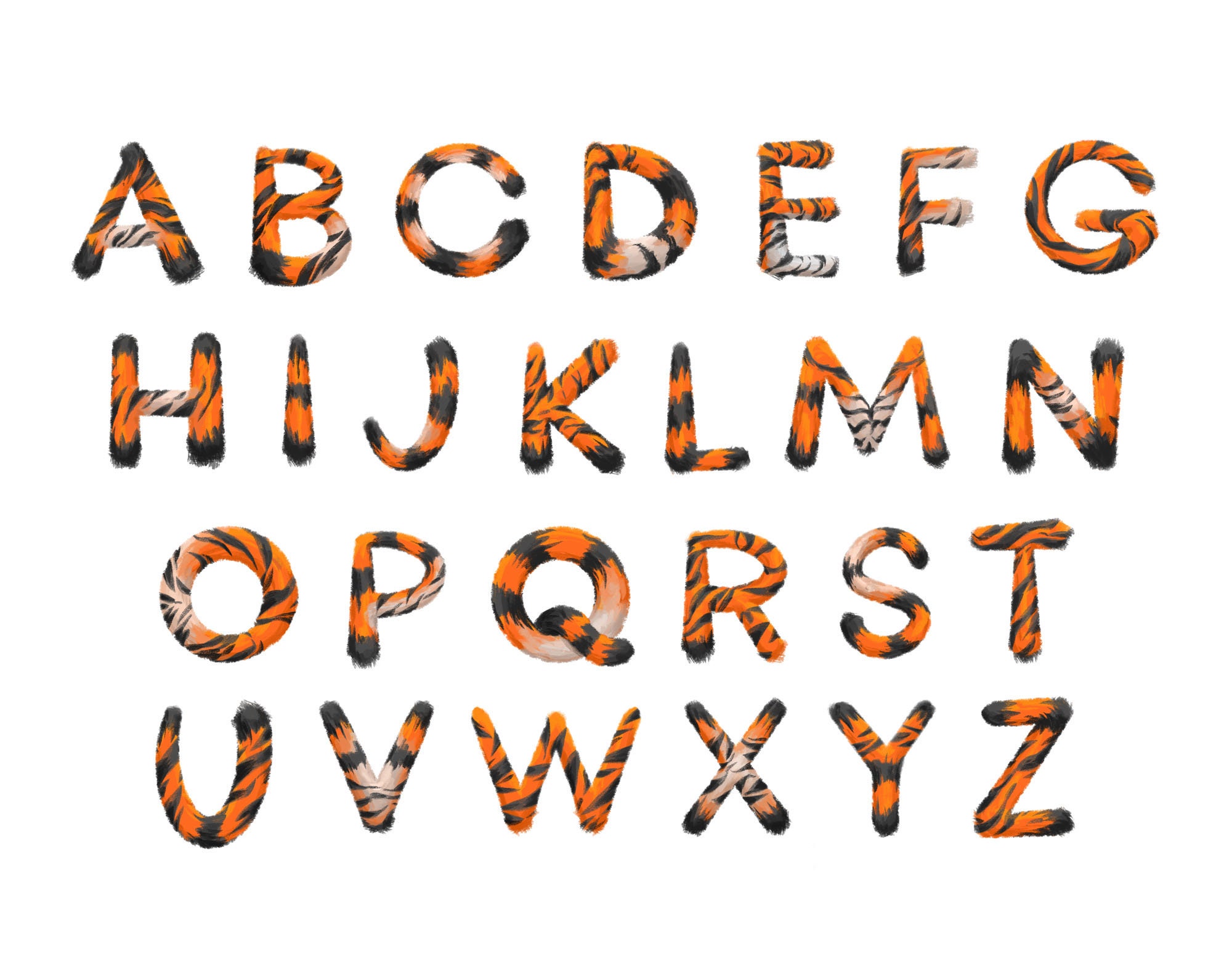 Tiger Alphabet Letters Clipart Png Abc Digital Download,sublimation ...