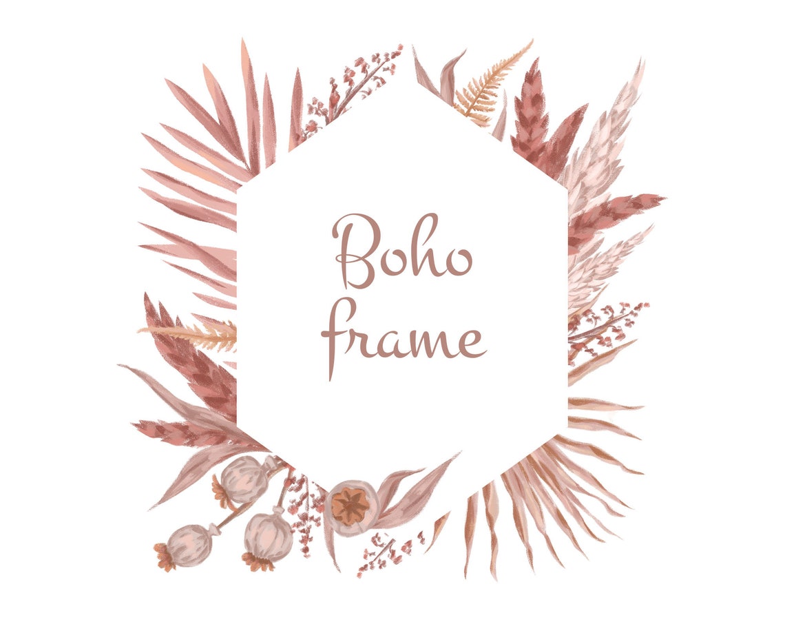 Boho Png Clipart Digital Frames and Seamless Border for Floral | Etsy