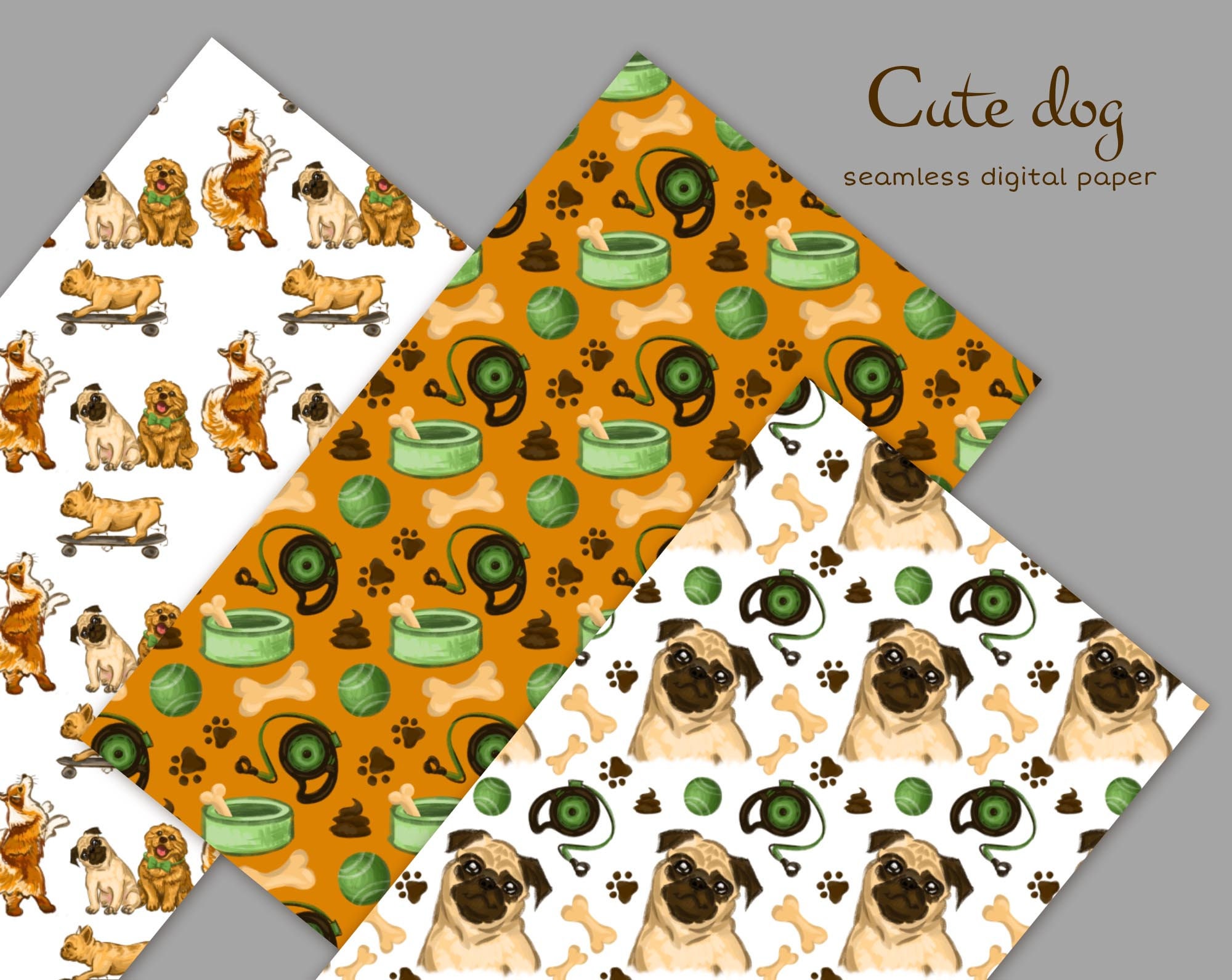Dog Digital Paper Puppy Seamless Pattern,pug Printable Seamless Files ...
