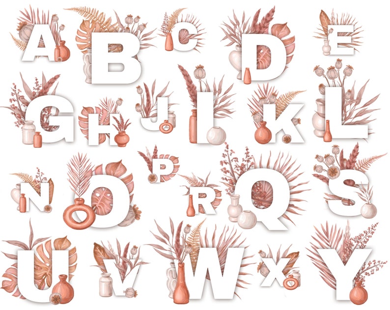 Boho Letter Png Clipartfloral Alphabet Clipart Digital - Etsy