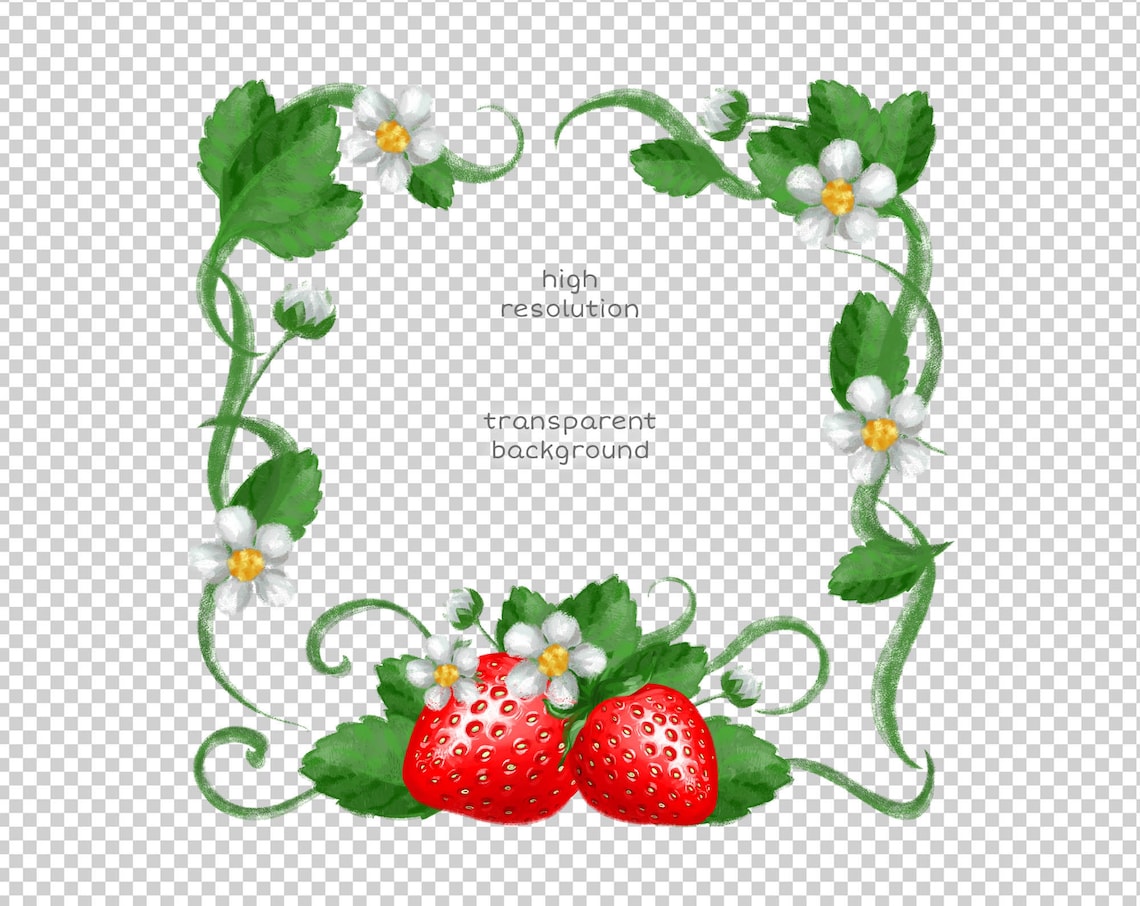 Strawberry Border Clipart Png Files Rectangle Digital Frames - Etsy