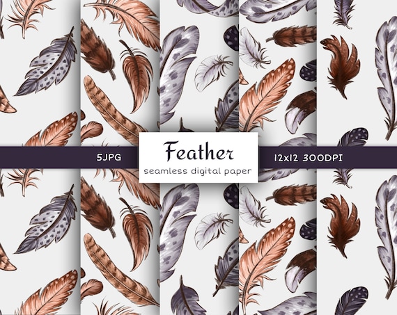 Feather Digital Paper Packboho Digital Seamless | Etsy