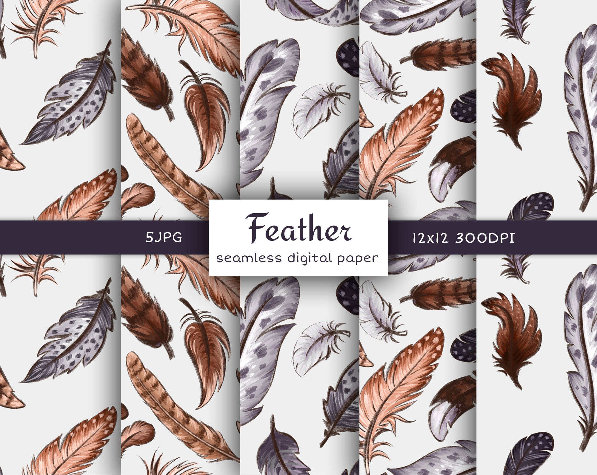 Feather Digital Paper Packboho Digital Seamless - Etsy