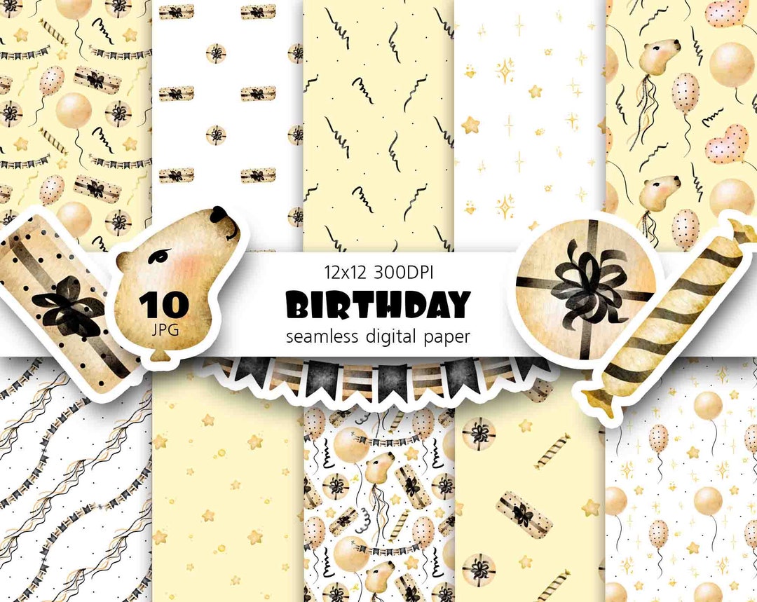 Beige Birthday Digital Paper Elegant Party Seamless Pattern Stylish ...